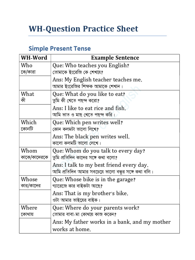WH-Questions (With Answers) | PDF