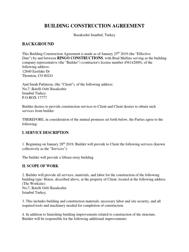 Building Construction Agreement | PDF | Indemnity | Civil Law (Legal ...