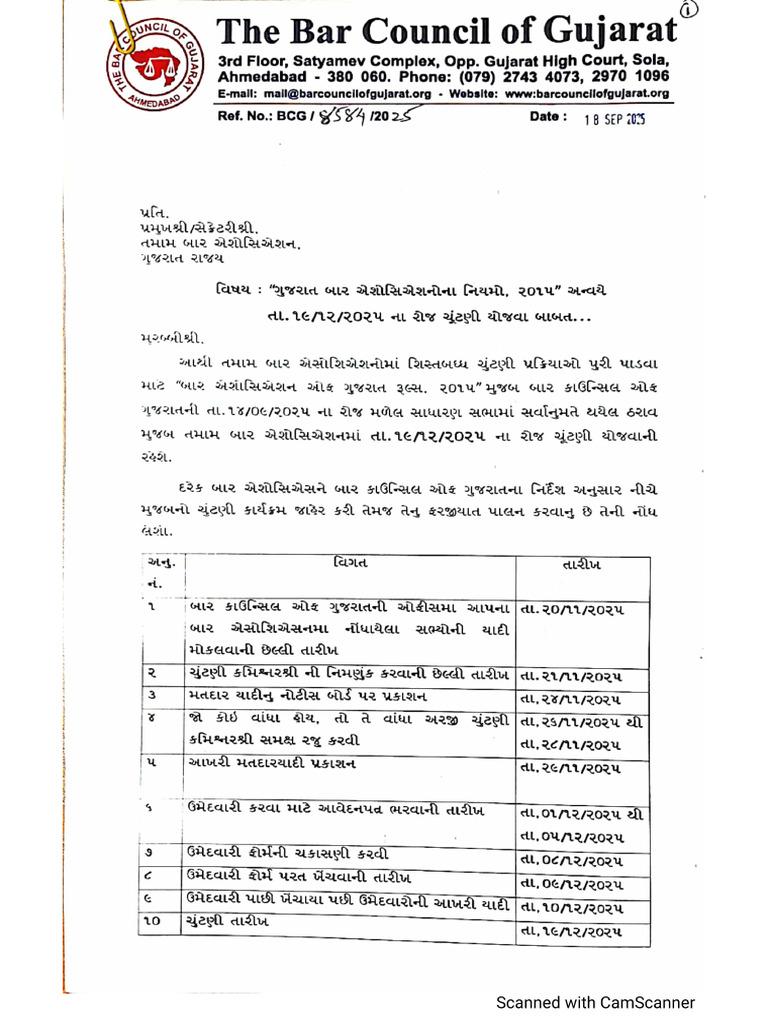 Bar Association Election Schedule For 19-12-2025 | PDF