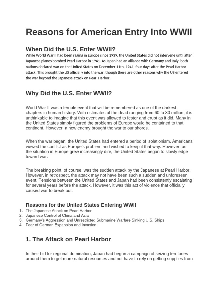 Reasons For American Entry Into WWII | PDF | Nazi Germany | Empire Of Japan