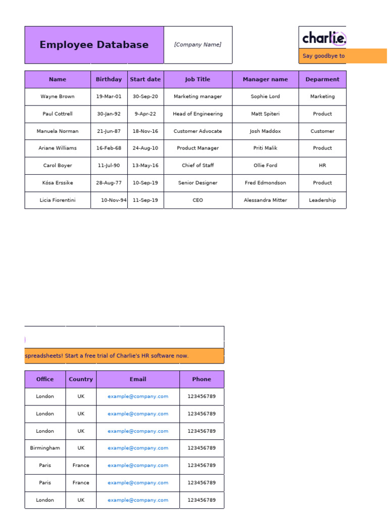 Free Employee Database Template PDF | PDF