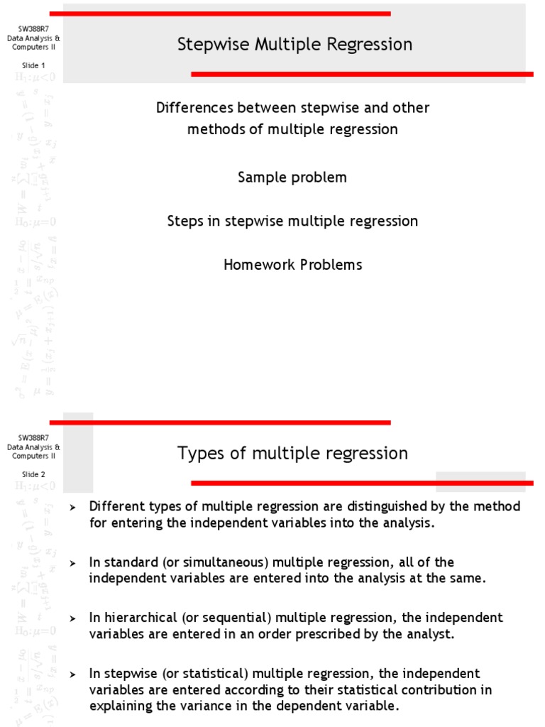 MultipleRegression CompleteStepwiseProblems Spring2006 | PDF ...