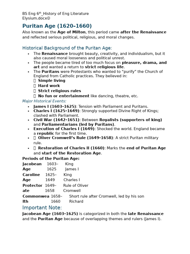 Puritans and Restoration Period | PDF | John Milton | John Dryden
