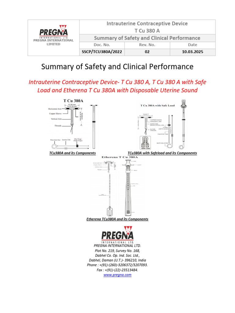 T Cu 380 A IUD Safety Summary | PDF | Birth Control | Human Reproduction
