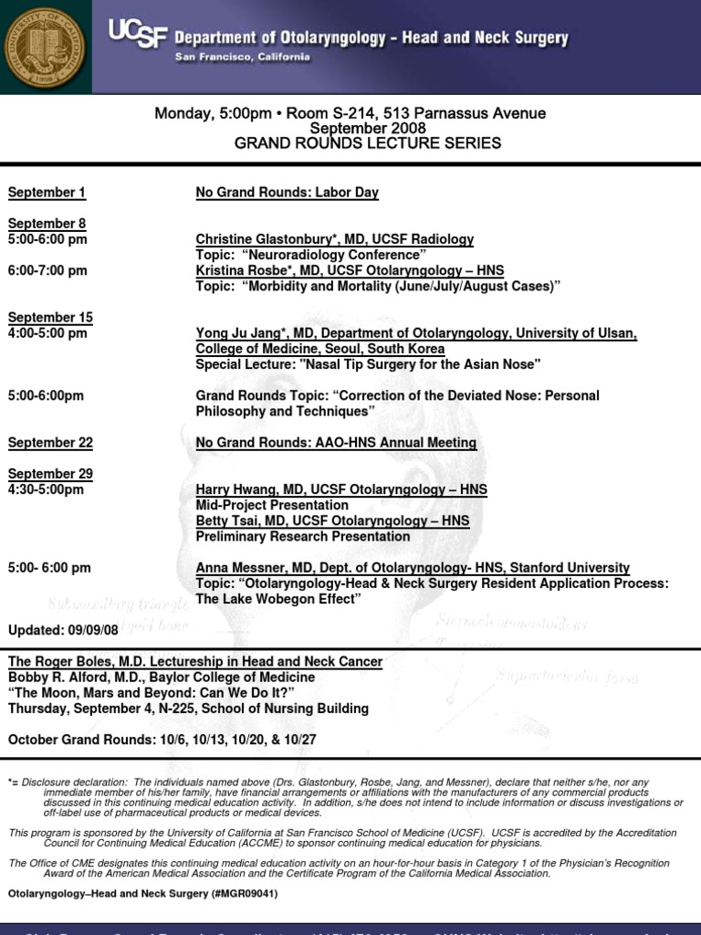 Monday, 5:00pm - Room S-214, 513 Parnassus Avenue September 2008 Grand ...