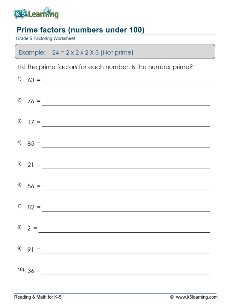 Grade 5 Prime Factors 2 100 A | PDF