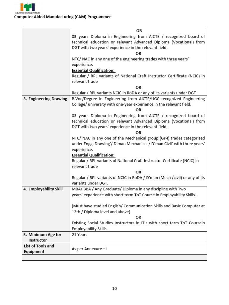 CAM Programmer CTS1.0 NSQF 3.5 Pages 3 | PDF | Computer Aided Design ...