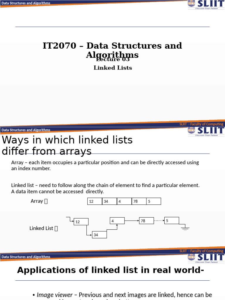 2025 S1 IT2070 Lecture 03 Linked Lists | PDF | Data Structure | Data