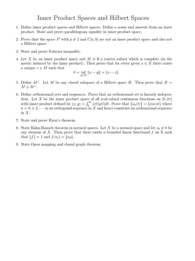 Innner Product and Hilbert Space | PDF