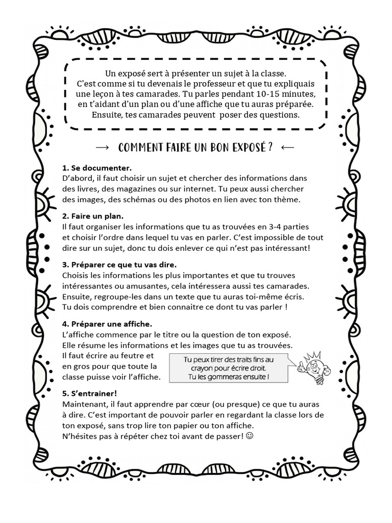 Comment réussir un exposé en CE2 | PDF