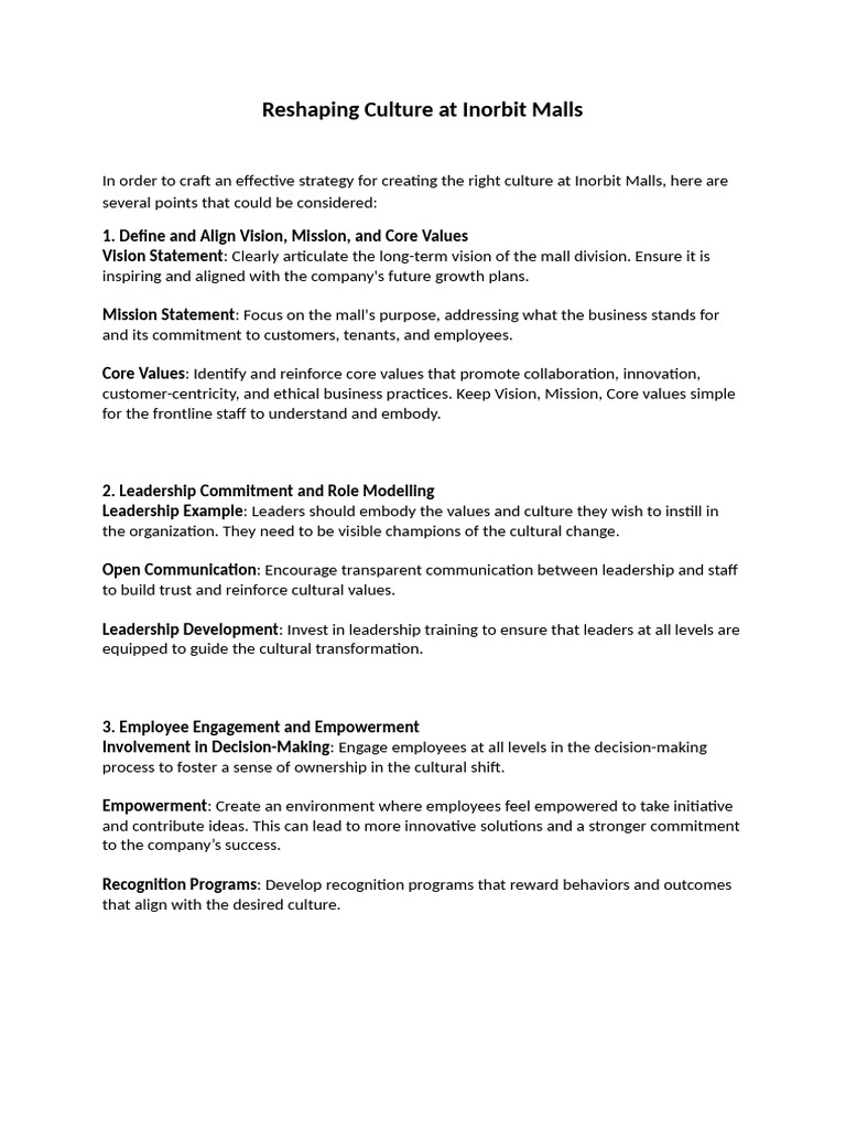 Culture Document - Inorbit Malls | PDF | Leadership | Change Management