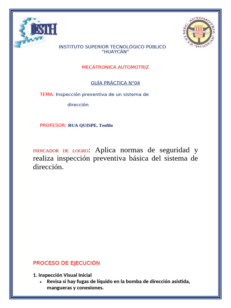 Inspección del Sistema de Dirección Automotriz | PDF | Bomba ...