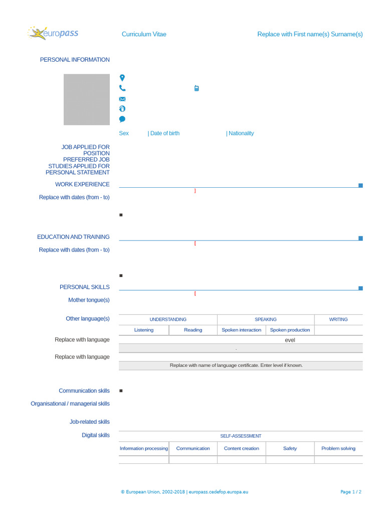 Europass CV Template Guide | PDF | Cognition | Communication