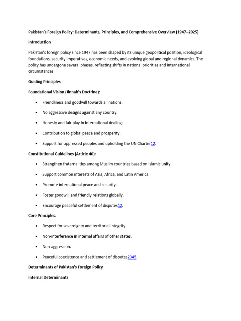 Overview of Pakistan's Foreign Policy 1947-2025 | PDF | Pakistan ...