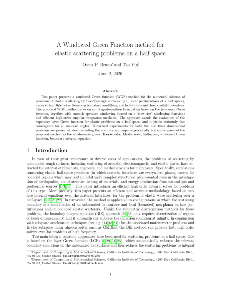A Windowed Green Function Method For Elastic | PDF | Green's Function | Integral