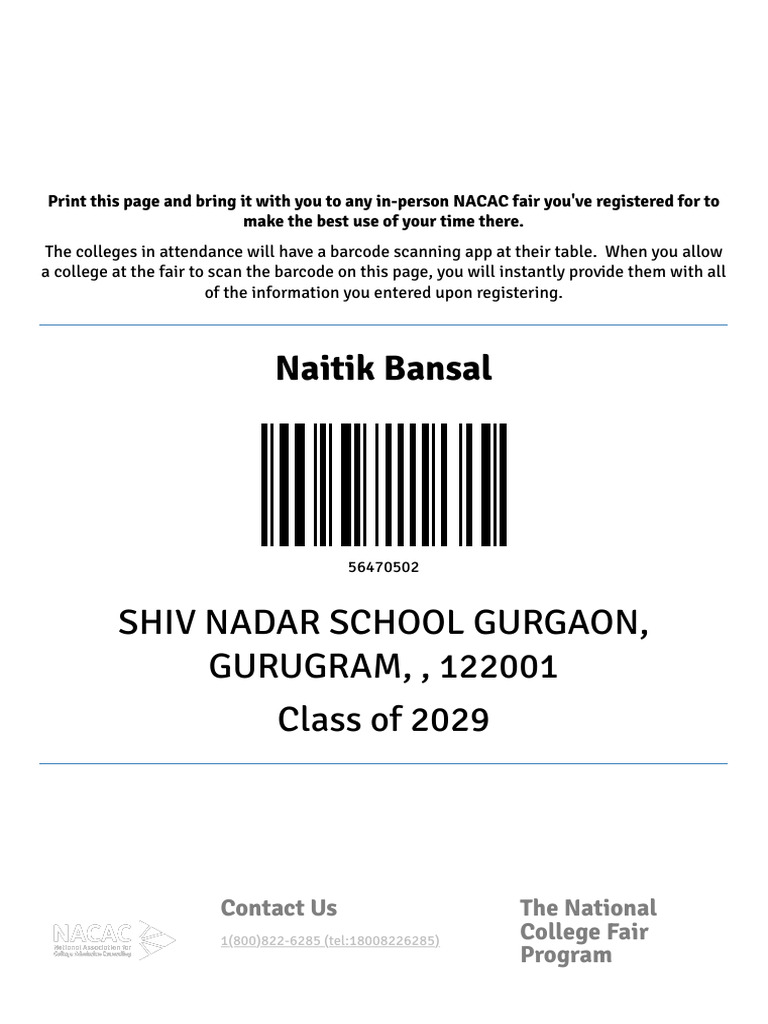 NACAC College Fair Barcode Guide | PDF