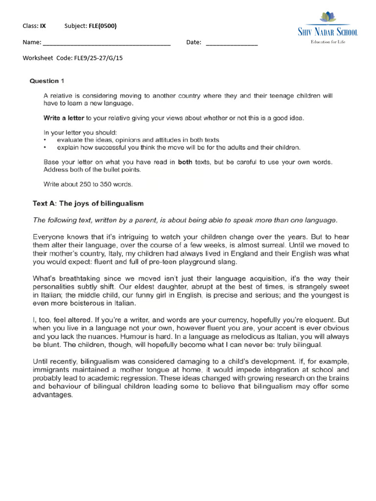 WS15 - Informal Letter Writing 2 | PDF