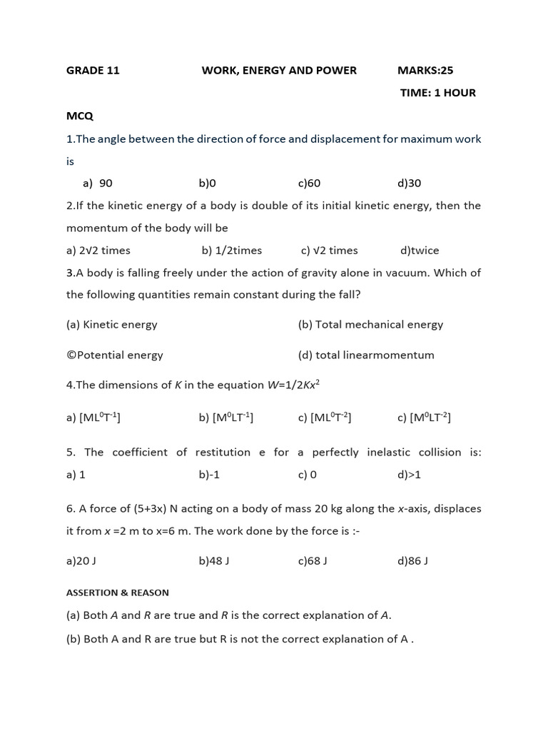 Grade 11 Work, Energy and Power Test | PDF | Collision | Momentum