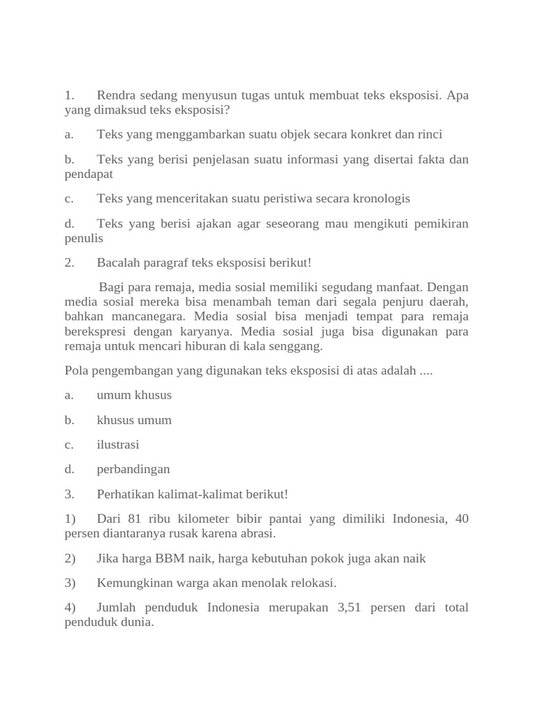 Contoh Soal Teks Eksposisi Kelas 8 | PDF