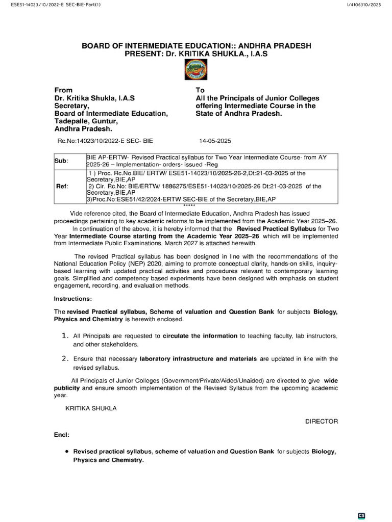 Practical Syllabus For IPE March 2027 | PDF