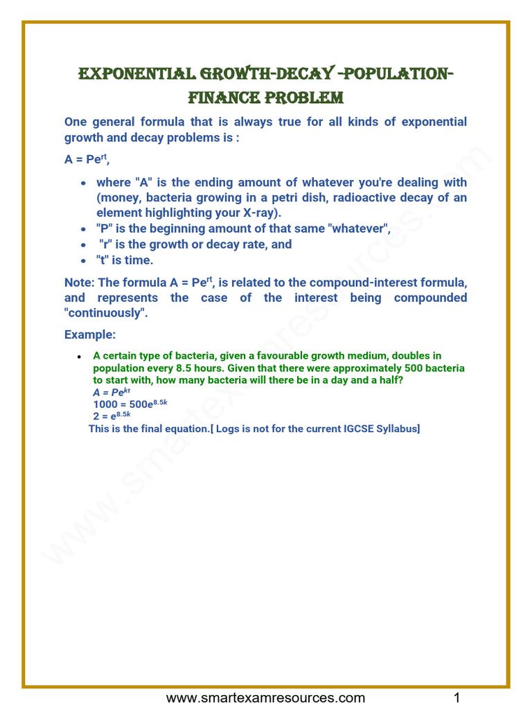 1.19 IGCSE Math Revision Notes Exponential Growth Decay Population ...