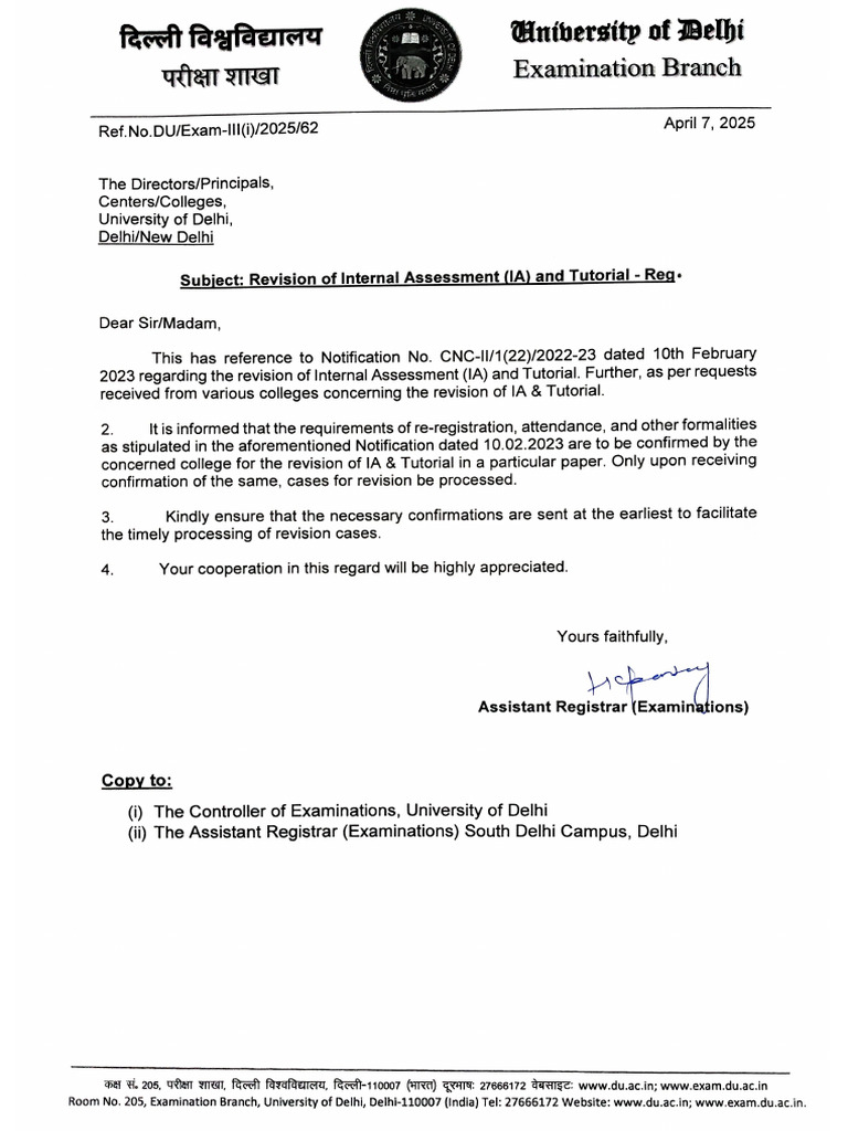 Letter - IA & TU Revision - Reg. | PDF