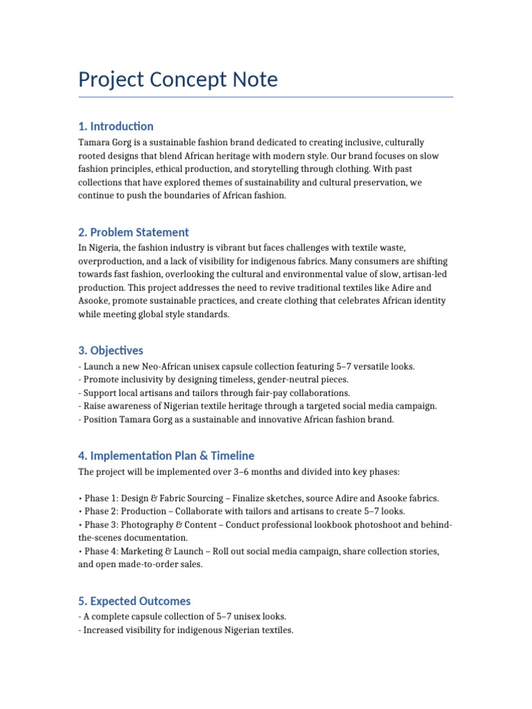 Tamara Gorg Project Concept Note | PDF