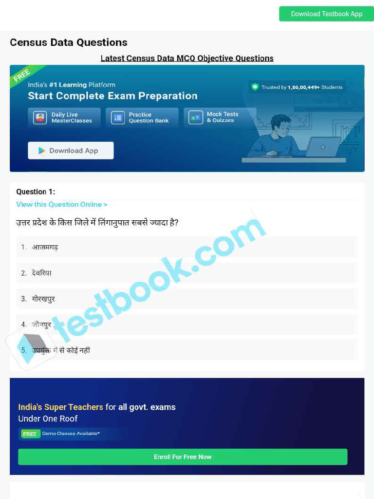 MCQ On Census Data 5eea6a1239140f30f369ecae | PDF