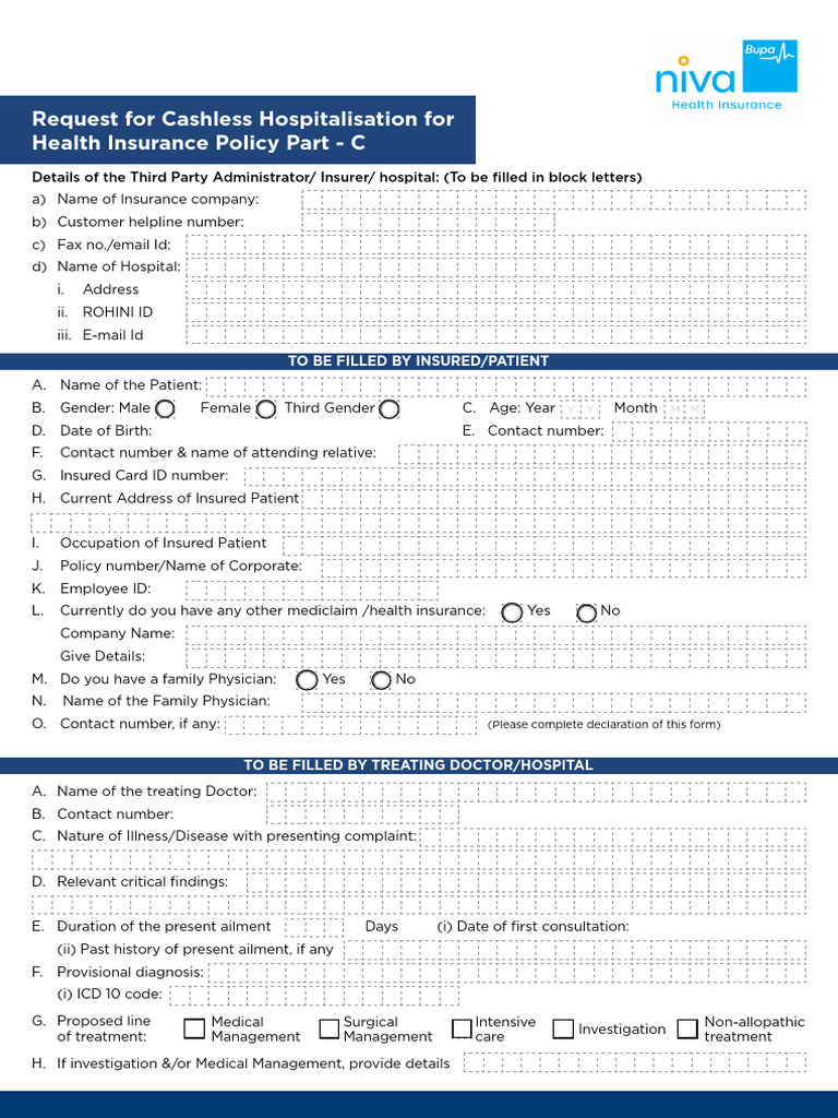 NivaBupa Pre-Auth - Claim Form | PDF | Insurance | Hospital