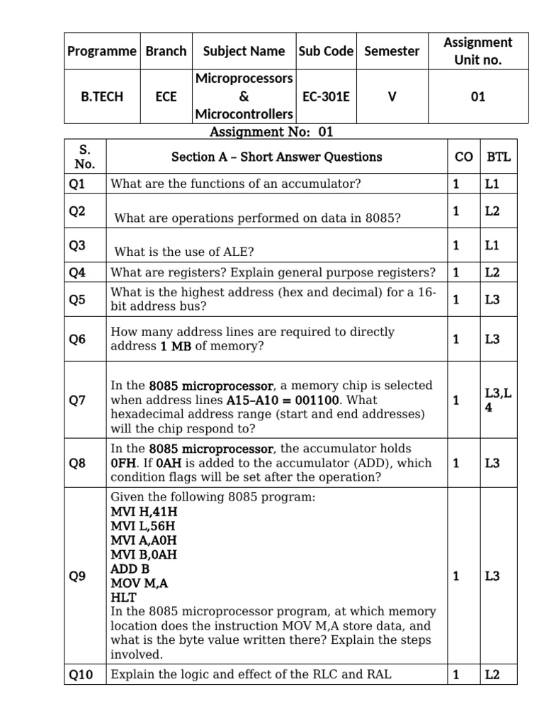 Microprocessor and Microcontroller Assignment1 LV | PDF | Classes Of Computers | Central ...