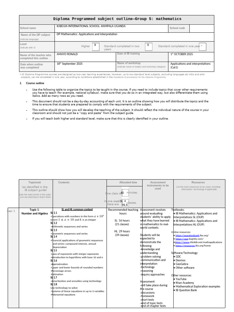 IB DP Mathematics Course Outline | PDF | Trigonometry | Trigonometric ...