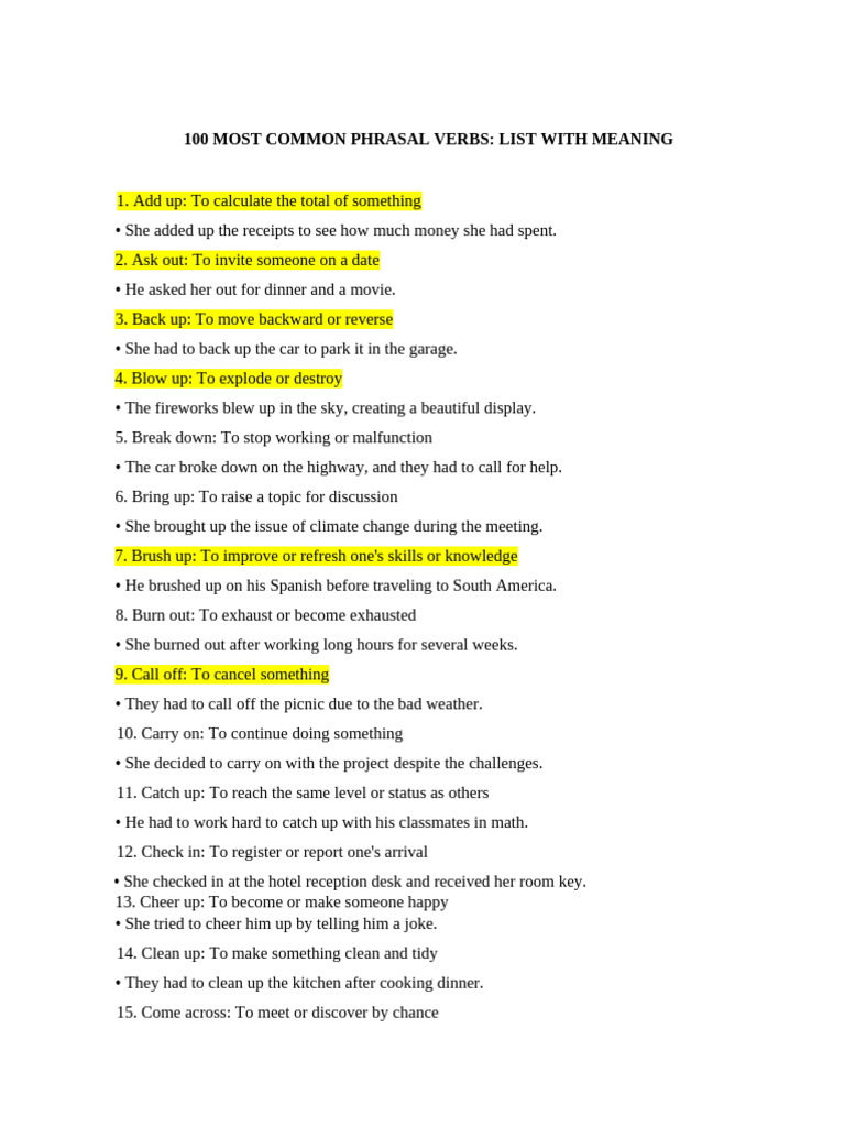 Common Phrasal Verbs with Meanings | PDF