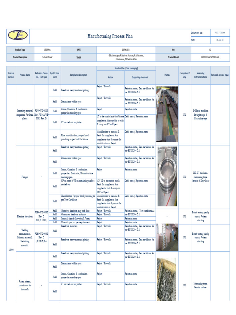 GE Towers Manufacturing Process Plan | PDF | Welding | Construction