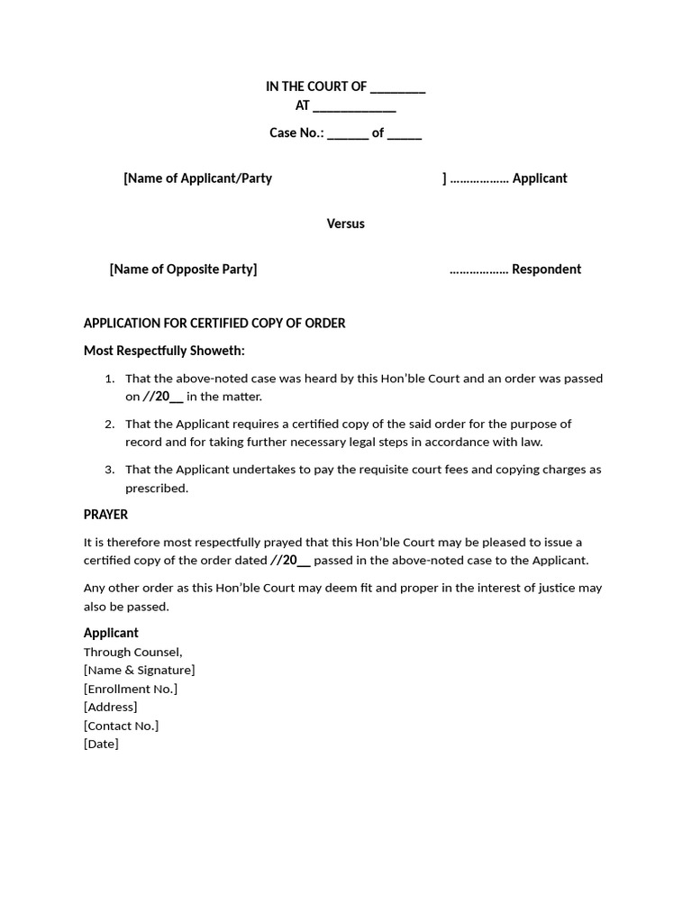 Application For Certified Copy of Order | PDF