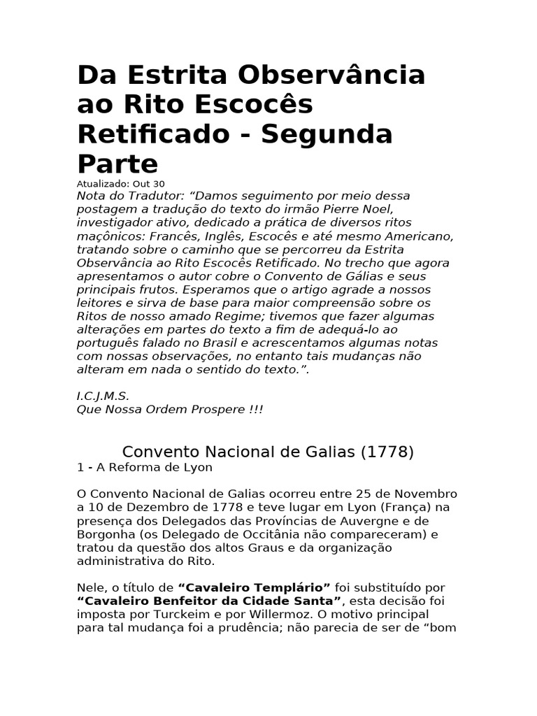 Da Estrita Observância Ao Rito Escocês Retificado II | PDF | Loja ...