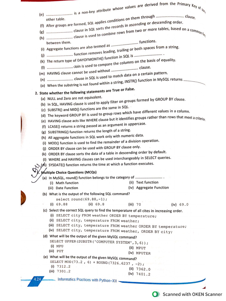 12 IP Chapter 4 Database Query Using SQL | PDF