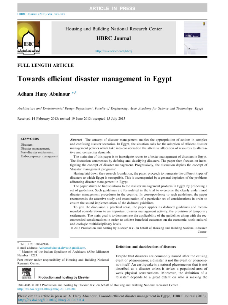 Efficient Disaster Management in Egypt | PDF | Natural Disasters ...