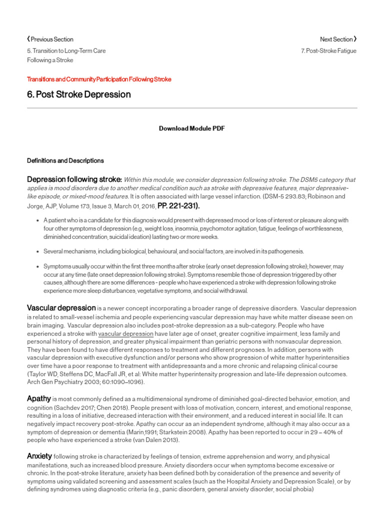 Post-Stroke Depression Guidelines | PDF | Major Depressive Disorder ...