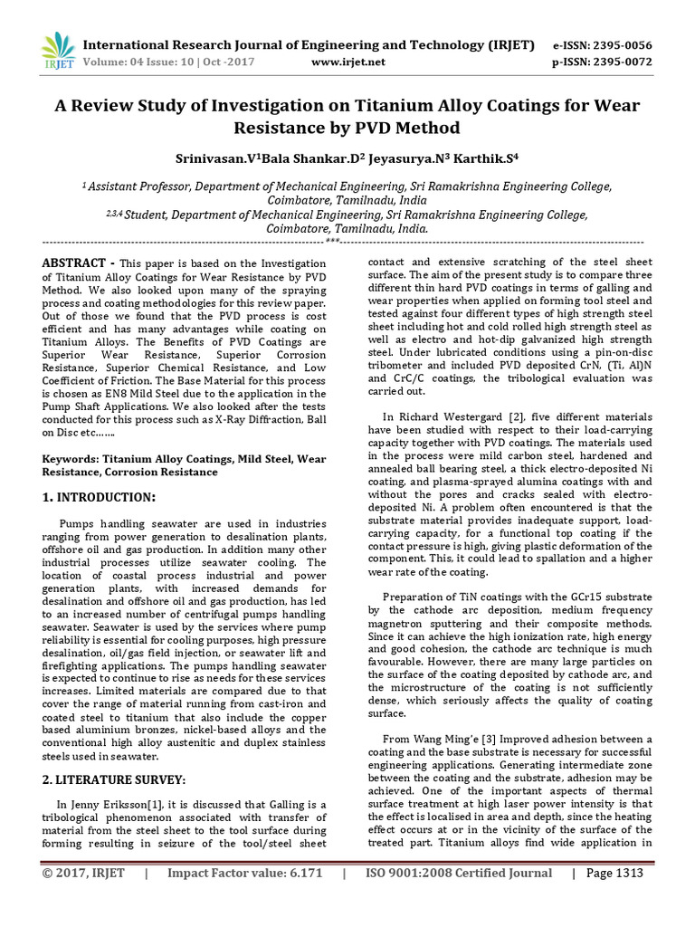 Titanium Alloy Coatings for Wear Resistance | PDF | Corrosion | Titanium