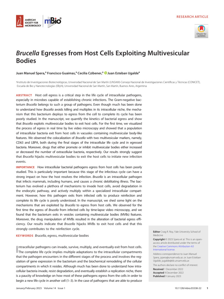 Spera Et Al Brucella Egresses From Host Cells Exploiting Multivesicular ...