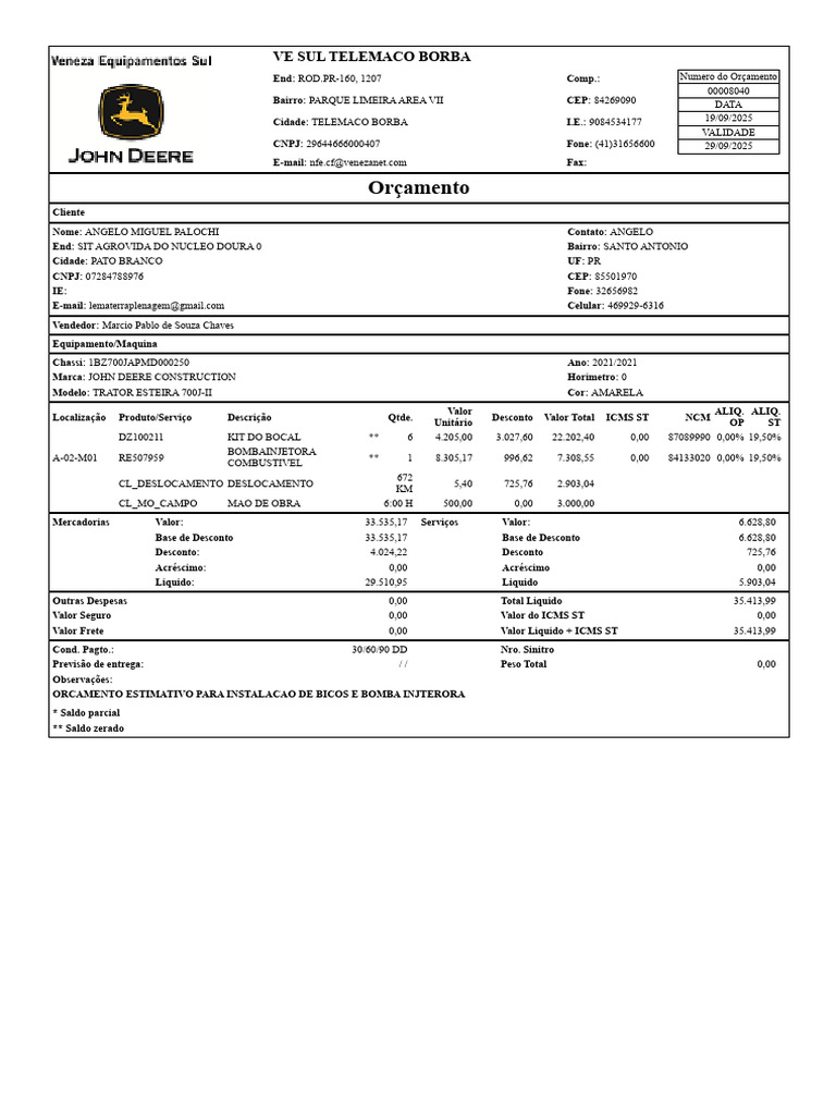 Orc. Angelo Miguel Palochi - Aprovado Pelo Cliente | PDF
