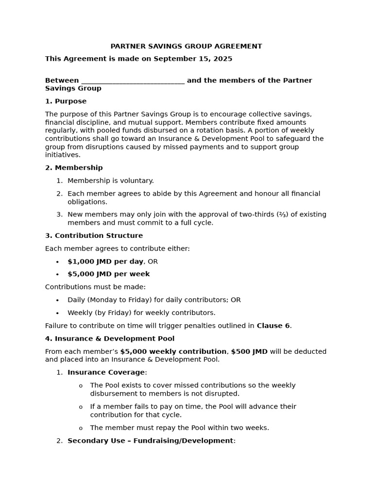 Partner Savings Group Agreement 2025 | PDF | Insurance | Private Law