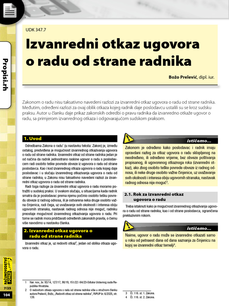 11 Propisi - Izvanredni Otkaz Radnika | PDF