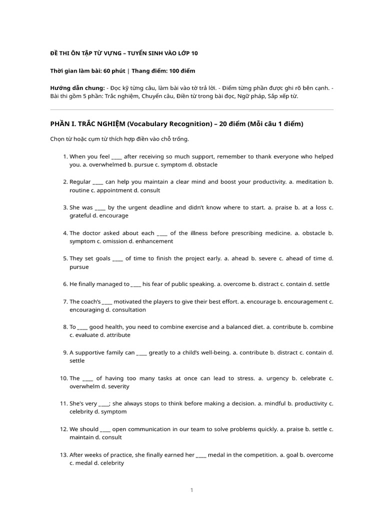 Exam Vocabulary Grade10 | PDF | Psychology