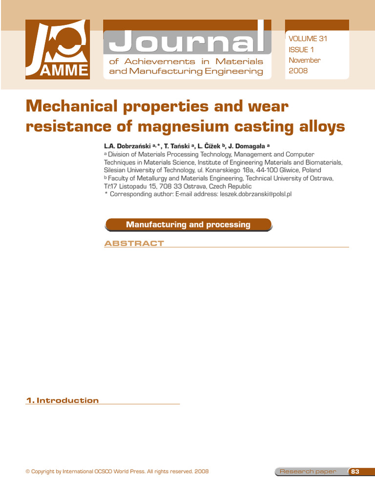 Mechanical Properties of Magnesium Alloys | PDF | Heat Treating | Fracture