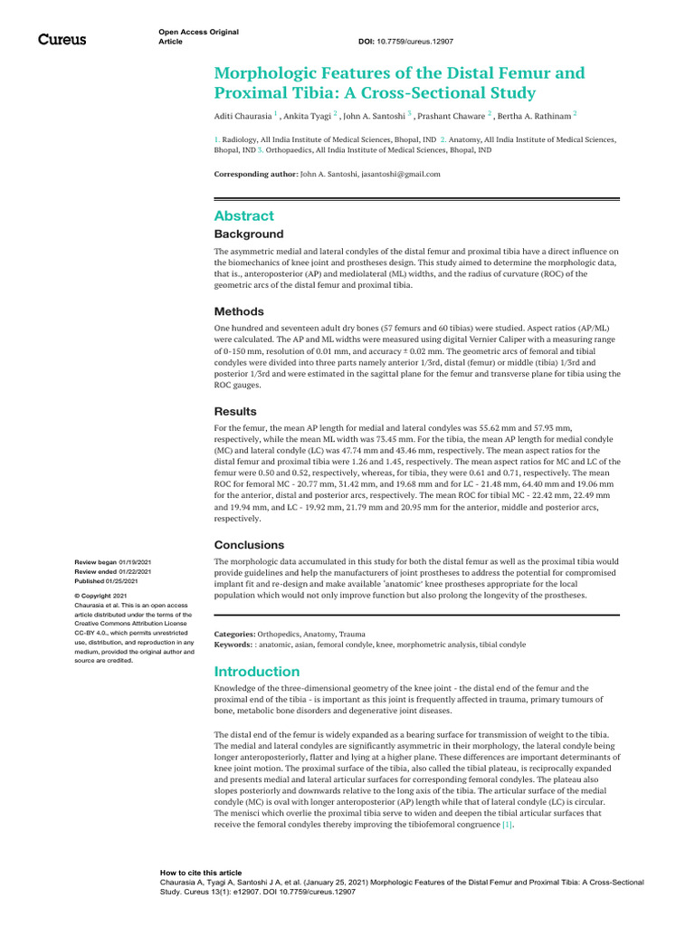 Distal Femur and Proximal Tibia Morphology | PDF | Knee | Anatomical ...