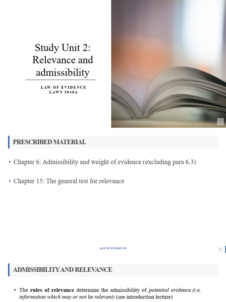 Admissibility and Relevance of Evidence | PDF | Relevance (Law ...