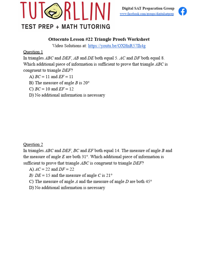 Ottocento #22 Triangle Proofs Worksheet | PDF | Triangle | Angle