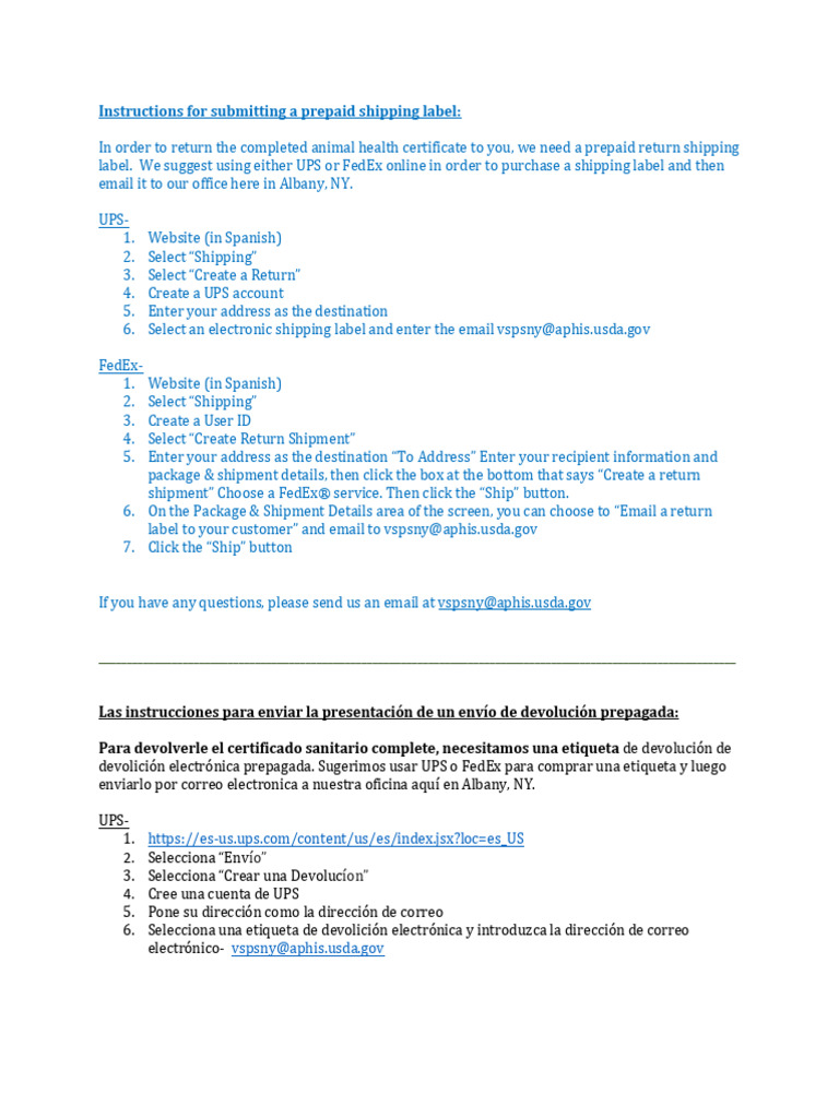 English-Spanish Return Shipping Label | PDF