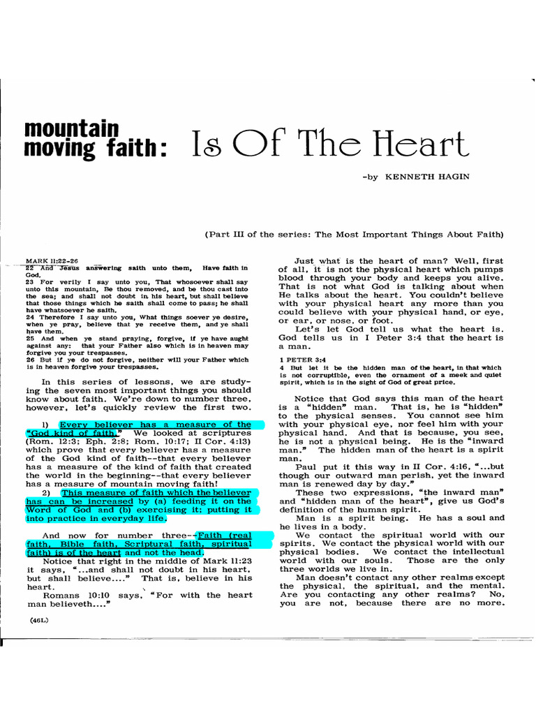 Kenneth E Hagin - Leaflet - Mountain Moving Faith Is of The Heart - PDF ...